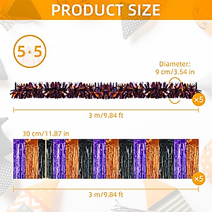 Halloween Foil Fringe Garland & Halloween Tinsel Garland Orange Black Purple Fringe Garland Tinsel Garland 10 Pcs Halloween Parade Float Decoration Halloween Party Decorations (50 ft + 50 ft)