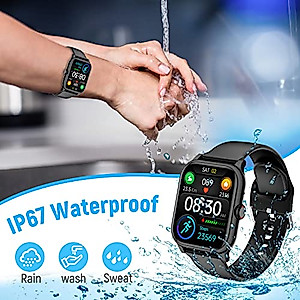 Smart Watches for Women Men (Answer/Make Call), 1.81'' Touch Large Screen, Fitness Tracker Watch, Heart Rate Monitor, Step Counter, Activity Trackers Smartwatches iOS Android, 2 Charging Cables, BLACK