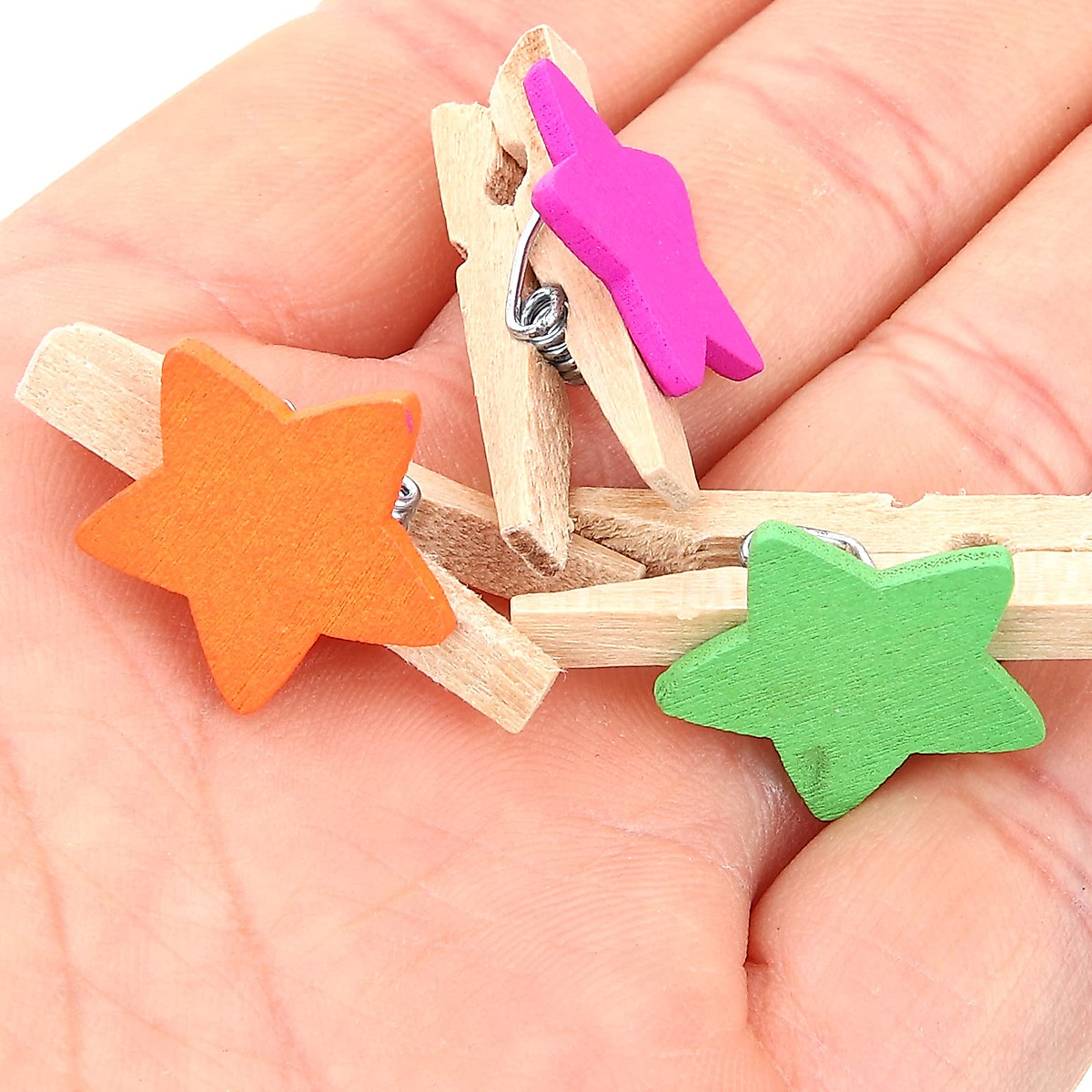 LUOZZY 200 pcs Mini Clothes Pins Wooden Mini Clothes Pins for Photo Colorful Star Shape Clothespins Wall Hanging Photo Clips for Crafts Memo Picture Pegs, 1.18inch