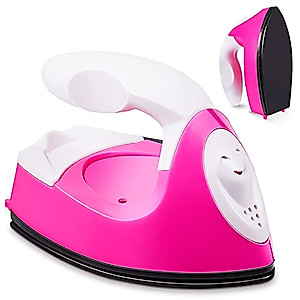 Mini Craft Iron Mini Heat Press Mini Iron Portable Handy Heat Press Small Iron with Charging Base Accessories for Beads Patch Clothes DIY Shoes T-Shirts Heat Transfer Vinyl Projects (Pink)