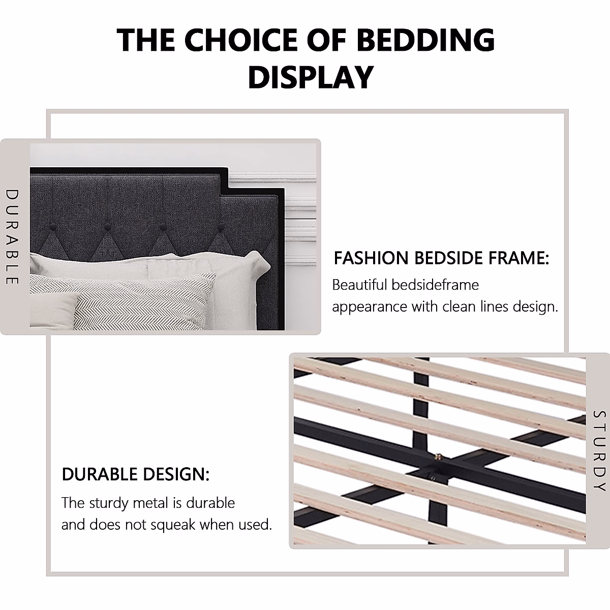 AGARTT Upholstered Platform Full Size Bed Frame with Headboard Premium Stable Wood Slat Support No Box Spring Required Black