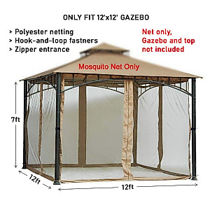 Westcharm 12x12 Gazebo Universal Replacement Mosquito Netting Screen Walls, Set of 4 Panels (Gazebo Mosquito Net Only)