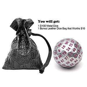 Haxtec D100 Metal Dice 100 Sided Glow in The Dark DND Dice Dungeons and Dragons Pathfinder RPG-Silver Glowing Red Numbers