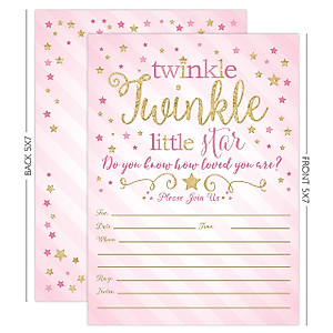 Your Main Event Prints Twinkle Twinkle Little Star Baby Shower Invitations - Pink and Gold Twinkle Twinkle Little Star Girl Baby Shower Invites - 20 Fill-In Style With White Envelopes