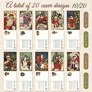 80 Pcs Vintage Christmas Postcards Christmas Postcard 4 x 6 Santa and Christmas Reprint Antique Postcard Set Retro Christmas Cards Blank Christmas Postcards for Friends Relatives, 20 Designs