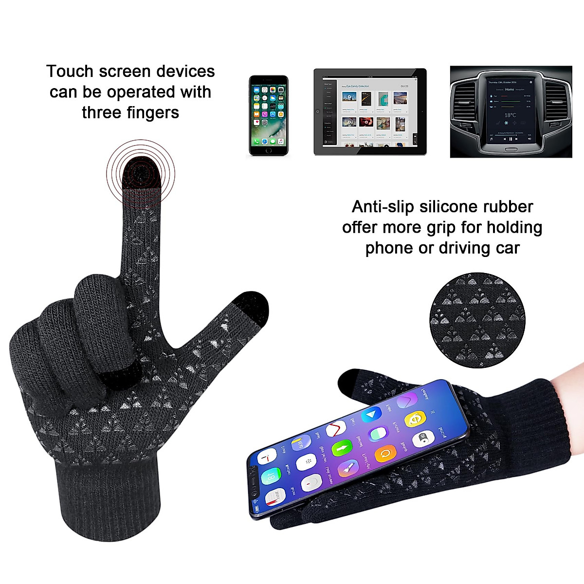 Winter Beanie Hats Scarf Gloves Set Thick Warm Slouchy Beanies Hat Knit Skull Cap Neck Warmer for Men Women,Style C-Black