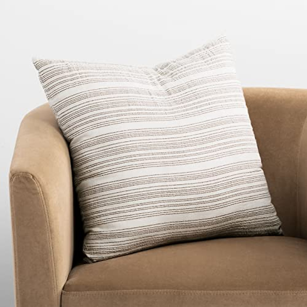 Nate Home by Nate Berkus Textured Cotton Linen Stripe Decorative Throw Pillow | Modern Decor, Cushion for Couch, Chairs, Bedroom from mDesign - Square Size 20" x 20", Natural/Truffle (Brown)