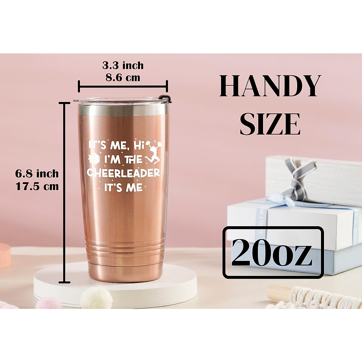 Onebttl Cheerleader Gifts For Girls, Women - 20oz/590ml Stainless Steel Insulated Tumbler with Straw, Lid - Gift for Cheerleading, Coach or Cheer Squad - It's Me, Rosegold