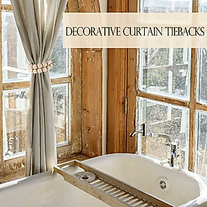 Magnetic Curtain Tiebacks Boho Beaded: Strong Magnets, Boho Decor Wood Bead Curtain Tiebacks, Farmhouse Decor Curtain Tie Backs for Curtain Holdbacks, Baby Nursery Decor, Natural, 2 Pack