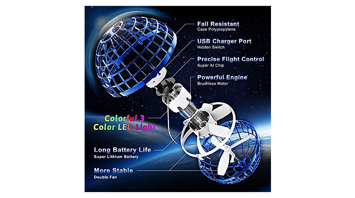 Flying Orb Ball Toys - 360° Rotating Drone with LED Lights for Kids ...