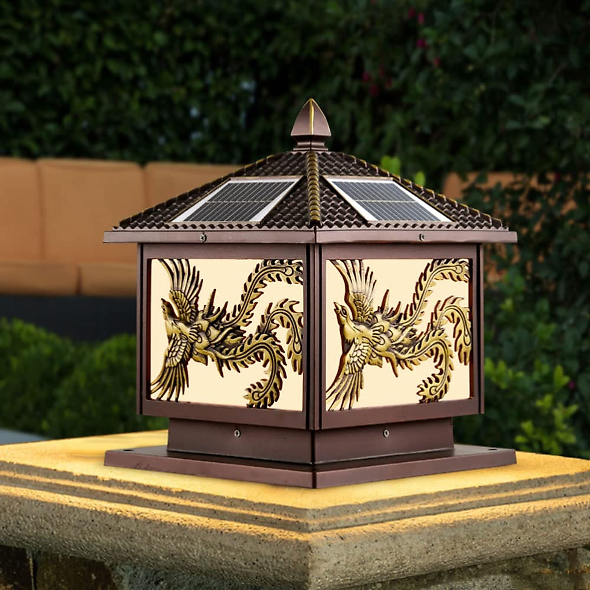 SHUANGZ Solar Red Pillar Lamp LED Solar Post Light Outdoo Waterproof IP54 with Dock Deck Lighting Courtyard Fence Column Lamp Square Fence Outdoor Post Light Garden Villa Home Garden Lamp