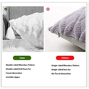 Faux Fur Wool Pillow Covers 18 x 18 Inch, 2 Pack Rhombus Pattern Throw Pillow Covers Pillow Shams with Tassels Decorative, Home Decorative Square Pillowcase Cushion Cover for Couch Sofa Bedroom