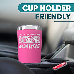 shop4ever ust A Girl Who Loves Anime Insulated Tumbler 20 oz. with Lid, Stainless Steel Cups Travel Coffee Mug Anime Fans Anime Lovers Birthday Gift (Pink)