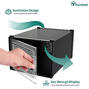 YITAHOME 18 Pack Shoe Storage Boxes Fit up to US Size 13, Stackable Plastic Shoe Organizer Box, Space Saving Sneaker Containers for Bedroom, Entryway, Closet (Black, Medium)