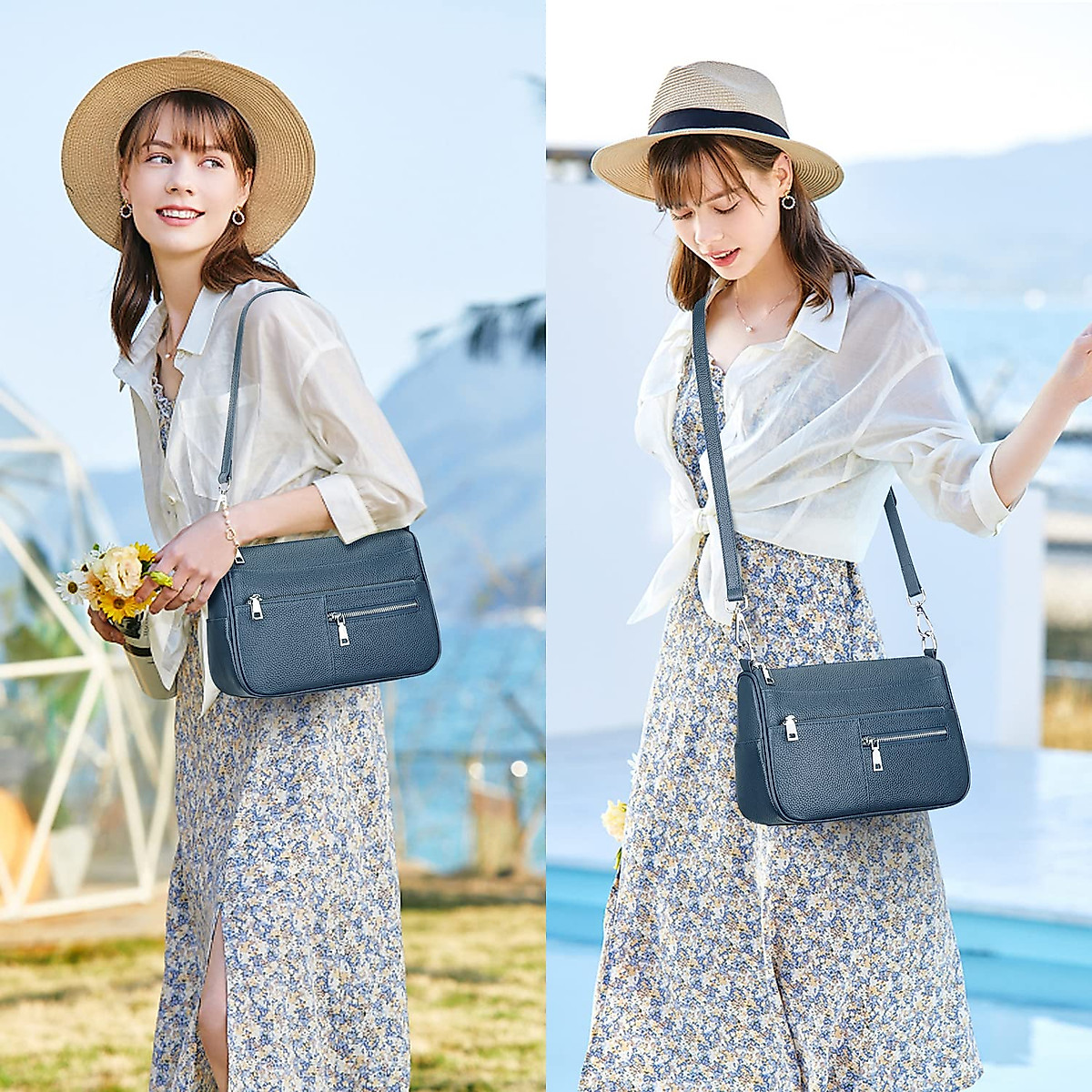 Over Earth Genuine Leather Shoulder Bag Small Crossbody Handbags for Women Ladies Purse(O131E Black)