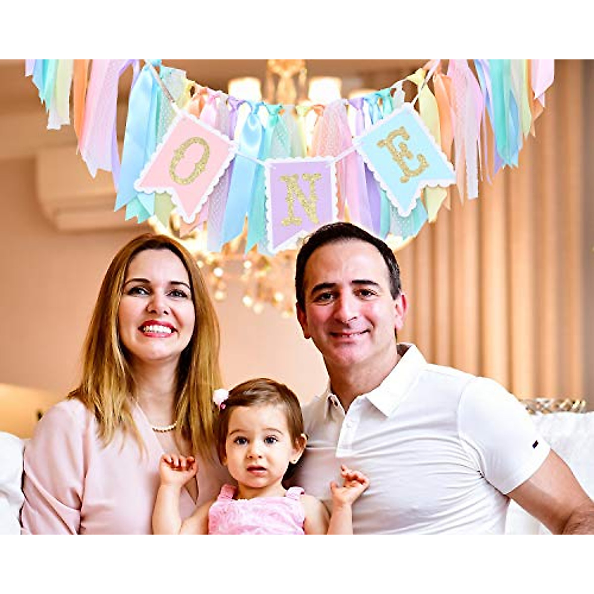 Rainbow High Chair Banner for 1st Birthday - Baby Girl Rainbow Smash Cake for Photo Props, First Birthday Photo Background, Macarons Color Ribbon (Rainbow High Chair Banner)