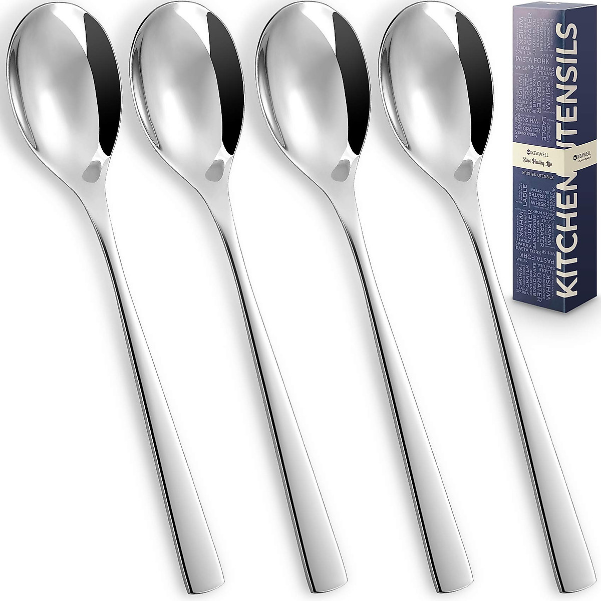 KEAWELL Premium Serving Spoon Set, 18/10 Stainless Steel Large Serving Spoon Tabletop Flatware Serving Utensil Buffet Banquet Serving Tablespoons(Pack in 2/4), Mirror-Polished, Buffet Serving set (4)