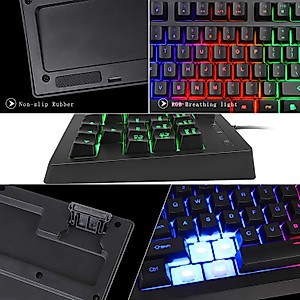 RGB 87 Keys Gaming Keyboard and Backlit Mouse Combo,BlueFinger USB Wired Rainbow Keyboard,Gaming Keyboard Set for Laptop PC Computer Game and Work