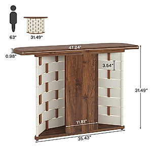 Tribesigns Half Moon Console Table for Entryway, 47-Inch Vintage Semi Circle Sofa Table with Woven Leather Base, Modern Accent Table for Living Room, Hallway, Foyer, Entrance