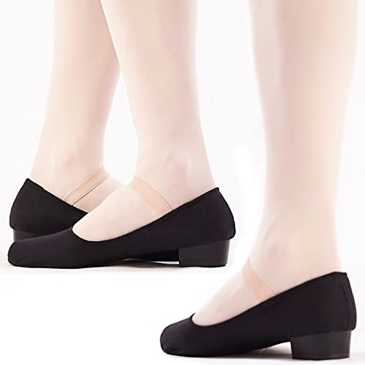 DANCEYOU Black Canvas Character Dance Shoes with Elastic Strap for Big Kid,3.5 M