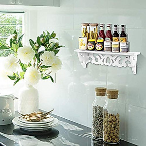 GOTOTOP Floating Shelf White Wall Mounted, Modern Wooden Wood Wall Shelf Carved Cutout Design Storage Rack Chic Filigree Style for Home, Living Room, Bedding Room, Study, Kids Room, Office