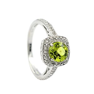 Natural Yellow Peridot 7 MM Round Cut August Birthstone Gemstone 925 Sterling Silver Solitaire Unisex Proposal Ring For Wedding Gift (Rhodium Plated Silver, 6.5)