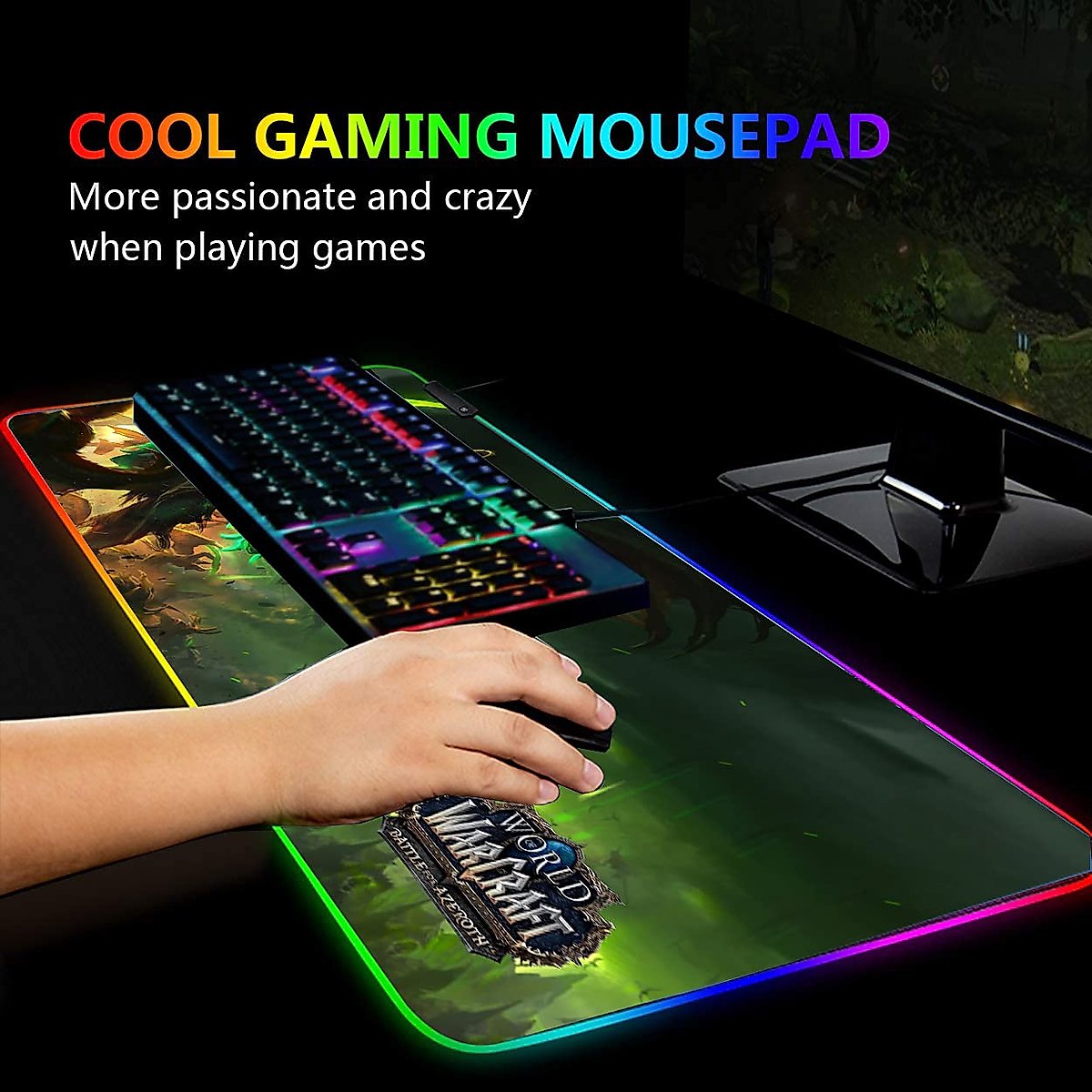 Illidan RGB Soft Gaming Mouse Pad Large Oversized Glowing Led Extended Mousepad Non-Slip Rubber Base Computer Keyboard Pad Mat 31.5X 11.8in