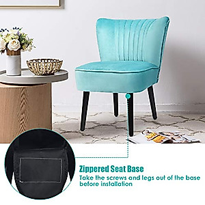 Giantex Set of 2 Velvet Accent Chair, Upholstered Modern Leisure Club Chairs w/Solid Wood Legs, Thick Sponge Seat, Adjustable Foot Pads, Armless Wingback Chairs for Bedroom Living Room (2, Turquoise)