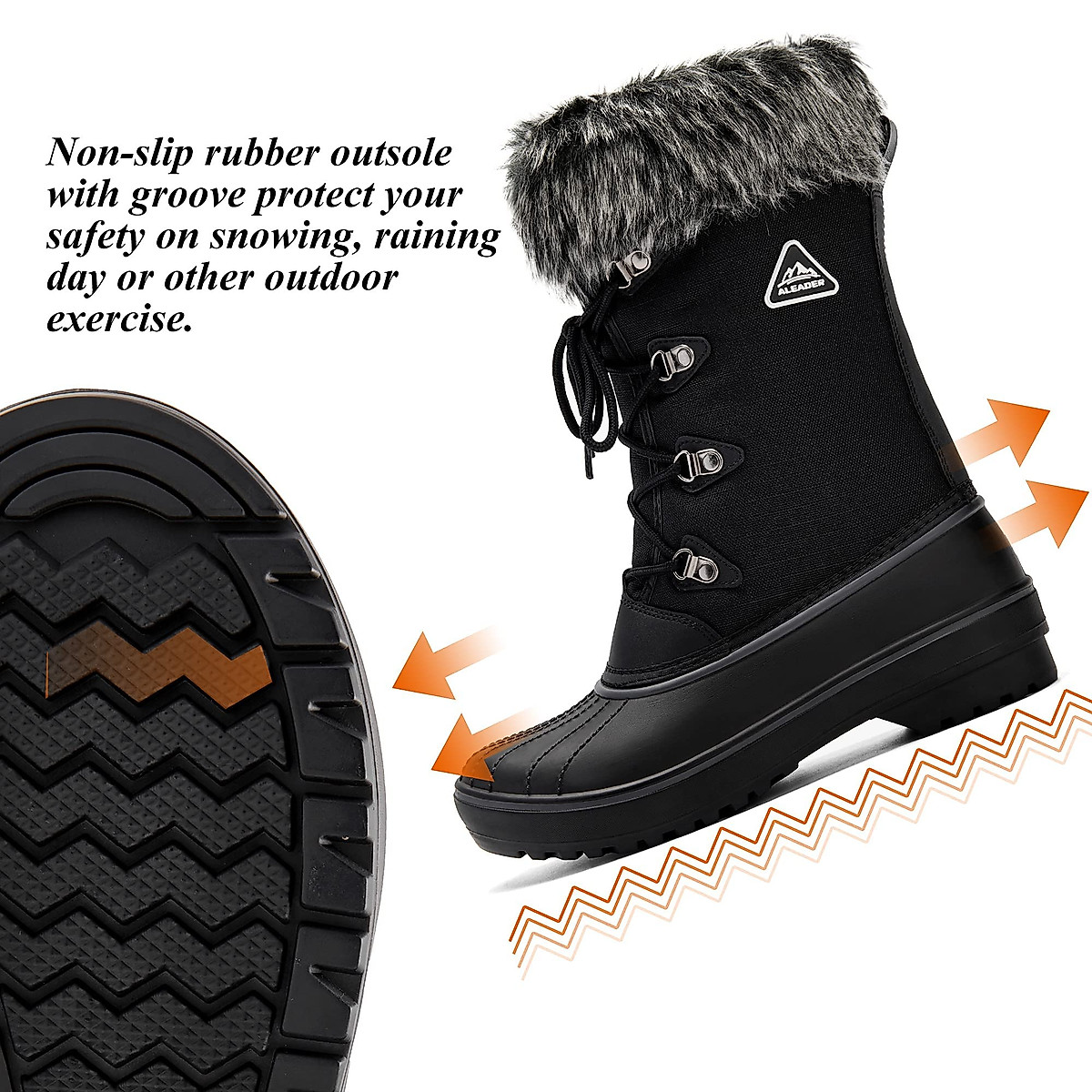 ALEADER Waterproof Snow Boots for Women, Warm Faux Fur Winter Duck Boots Shoes Black 9 B(M) US