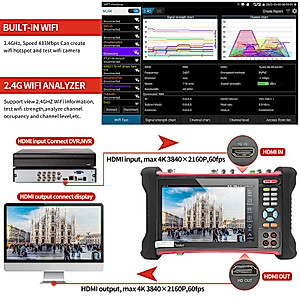 Rsrteng CCTV Tester Upgraded Version 8K IP Camera Tester CCTV Camera Tester with TVI CVI AHD SDI Coaxial Camera Test Networl Tools Cable Tester Support DMM OPM TDR POE HDMI DC24V Dual Network Port