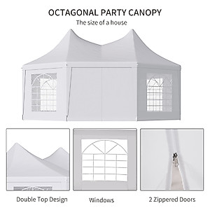 Outsunny 22 x 16 ft Party Tent, Wedding Tent with Sidewalls, Heavy Duty Event Tent with 2 Doors and 6 Windows, Outdoor Gazebo Tent for Party, White