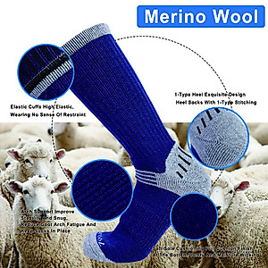 EnerWear 6P Pack Men's Merino Wool Blended Hiking Trail Socks (US 10-13, Blue)