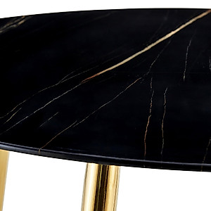 OUYESSIR 40'' Round Dining Table, Imitation Marble Craft Glass Kitchen Table with Black Metal Legs, Small Modern Table for Dining Room, Kitchen, Living Room, Cafe, Office