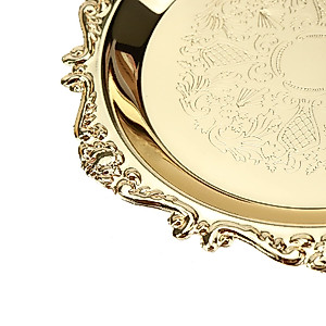Quluxe Vintage Round Metal Food Serving Tray, 2 Pcs Reusable Decorative Appetizer Platter for Kitchen, Party, Centerpiece Display- Gold (4 Inch+10 Inch)