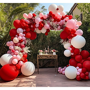 Red Balloons Double Stuffed Red Balloons Different Sizes Latex Ruby Red Balloon Garland Matte Premium Red Balloon Arch Kit for Birthday Wedding Baby Shower Mother's Day Christmas Party decorations