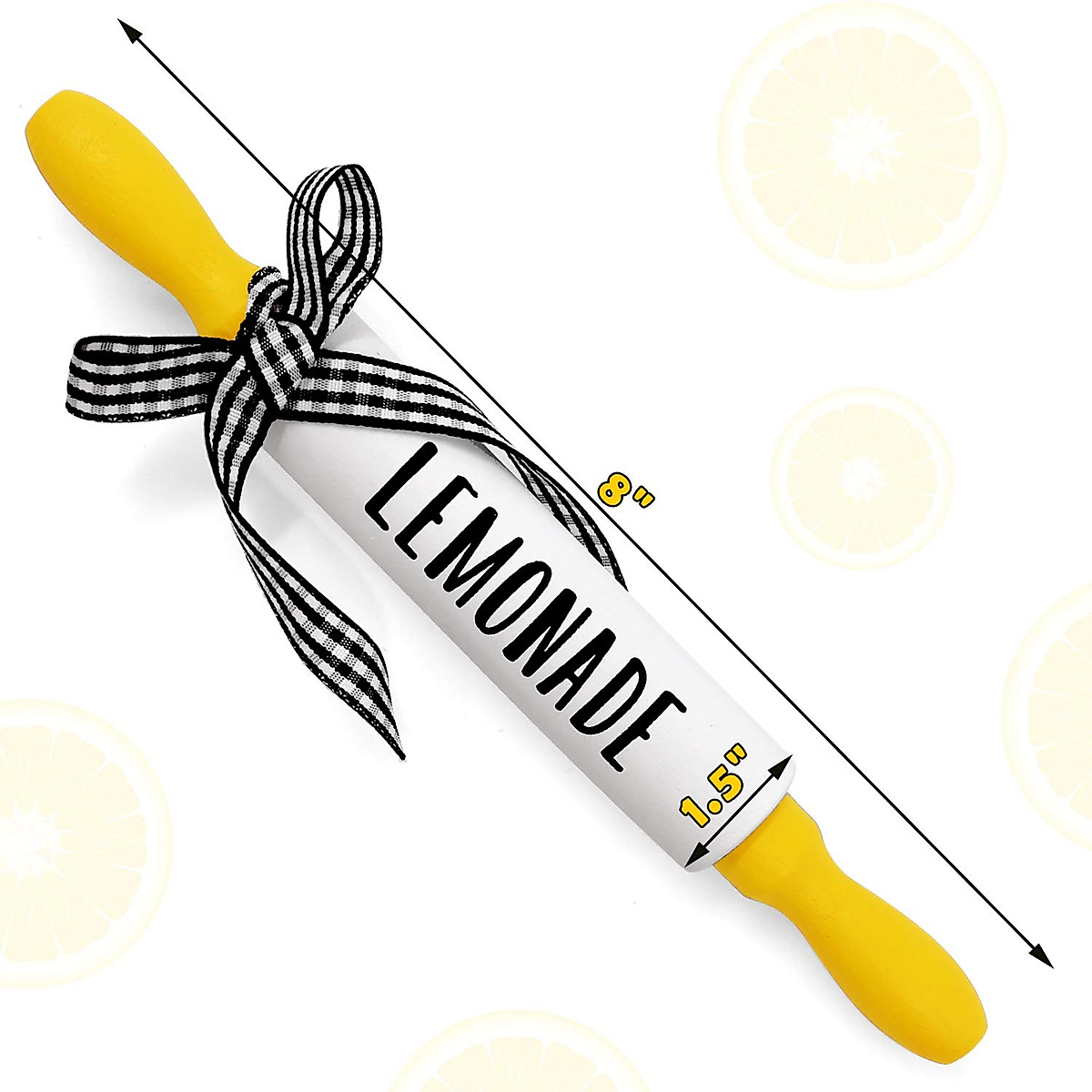 Lemon Mini Rolling Pins Wooden Tiered Tray Decorative Favors Rustic Farmhouse Yellow Fresh Lemonade Home Décor Gift Ideas Supplies Set of 2