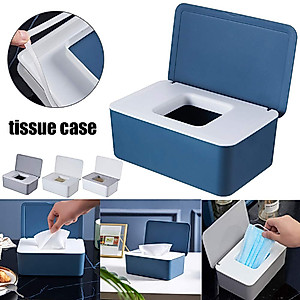 Brianer Wet Wipes Dispenser, Dry Wet Tissue Paper Case Dustproof Tissue Storage Box Case, Dispenser Holder with Lid for Home Office Desk (Blue White)