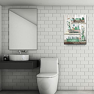 Bathroom Decor Wall Art, Bathroom Rules Wall Decor, Dragonfly Wall Art Teal Rustic Farmhouse Bathroom Canvas Prints Signs Wood Background Bathroom Pictures Artwork Framed Bath Laundry Home Decorations