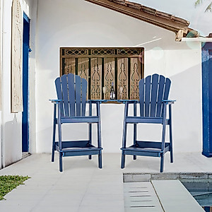 Anbuy Balcony Chair Tall Adirondack Chair Set of 2 Outdoor Adirondack Barstools with Connecting Tray - Patio Stools Weather Resistant for Deck Balcony Pool Backyard, Navy Blue