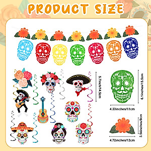 Hotop 39 Pcs Day of the Dead Decor Set Altar De Ofrendas Marigold Garland String Lights Dia De Los Muertos Table Runner Mexican Party Banners Skull Hanging Swirl Monarch Butterfly (Orange and Yellow)