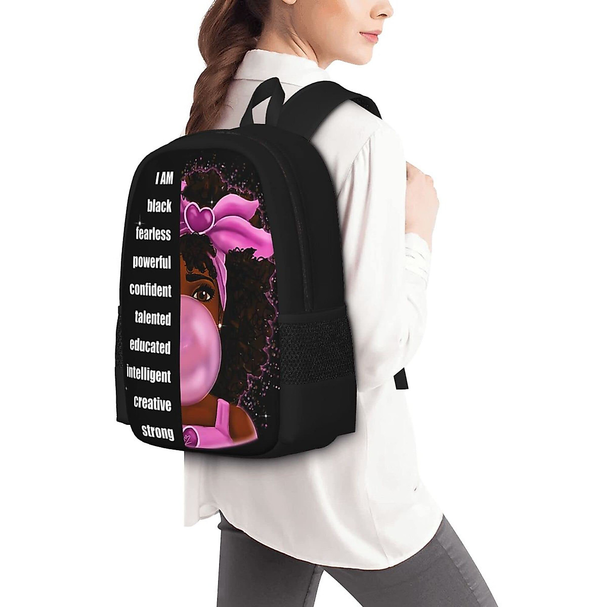 African Girl Backpack Cute Laptop Backpacks Lightweight Bookbag for Kids Teen School Students 17 Inch with Bottle Side Pockets