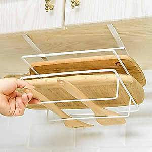 VOSAREA Kitchen Cutting Board Rack Punch Free Double Deck Chopping Board Organizer Towel Holder with Drip Tray Iron Baking Pan Dishcloth Rack White