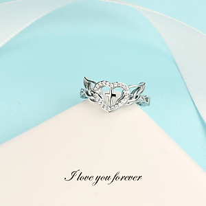 QIUQIULU Celtic Knot Open Finger Ring 925 Sterling Silver Heart Cross Ring Adjustable Size 6-9