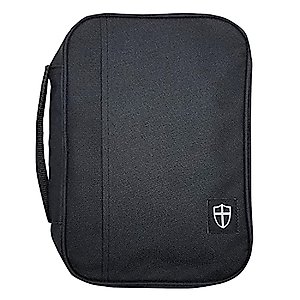 G.T. Luscombe Company, Inc. Armor of God Bible Cover & Book Cover | Oxford Cloth with Handle & Cross Emblem Zipper-Pull | 4 Pen Loops Inside Cover | Outside Pocket | Black Extra Large 10 x 7.25 x 2"