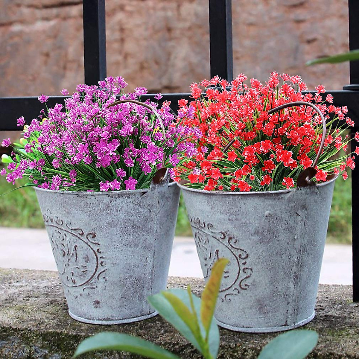 ArtBloom 20 Bundles Outdoor Artificial Fake Flowers UV Resistant Shrubs Plants, Faux Plastic Greenery for Indoor Outside Hanging Plants Garden Porch Window Box Home Wedding Farmhouse Decor (Red)