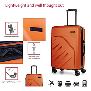 Swiss Mobility LGA Collection Hard Shell Spinner Carry On Luggage for Airplanes, Rolling Suitcase with 360-Degree Spinner Wheels, Retractable Handle, Airline Approved, 20 Inch, Orange