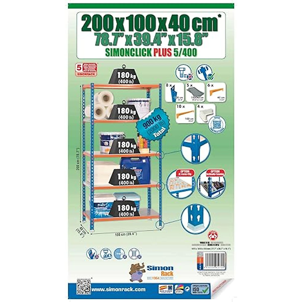 Simonrack 5/400 Simonclick Kit Plus Shelf, Blue/Orange/Galvanized