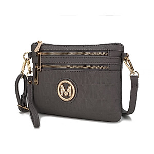 MKF 2 in 1 Crossbody Bags for Women, Wristlet Purse - Ladys Small PU Leather Messenger Handbag - Adjustable Strap Grey