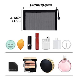 besharppin Small Mesh Cosmetic Bags, 6pcs Nylon Makeup Pouches with Zipper for Home Office Purse Diaper Bag (Black)