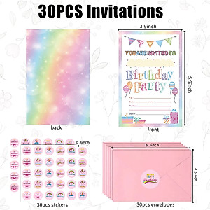 Idealmuzik 30 Pack Birthday Party Invitations for Girls with Envelopes and Sticker, Cute Birthday Party Invitations Cards for Kids, Party Decorations Supplies for Baby Shower Birthday Party